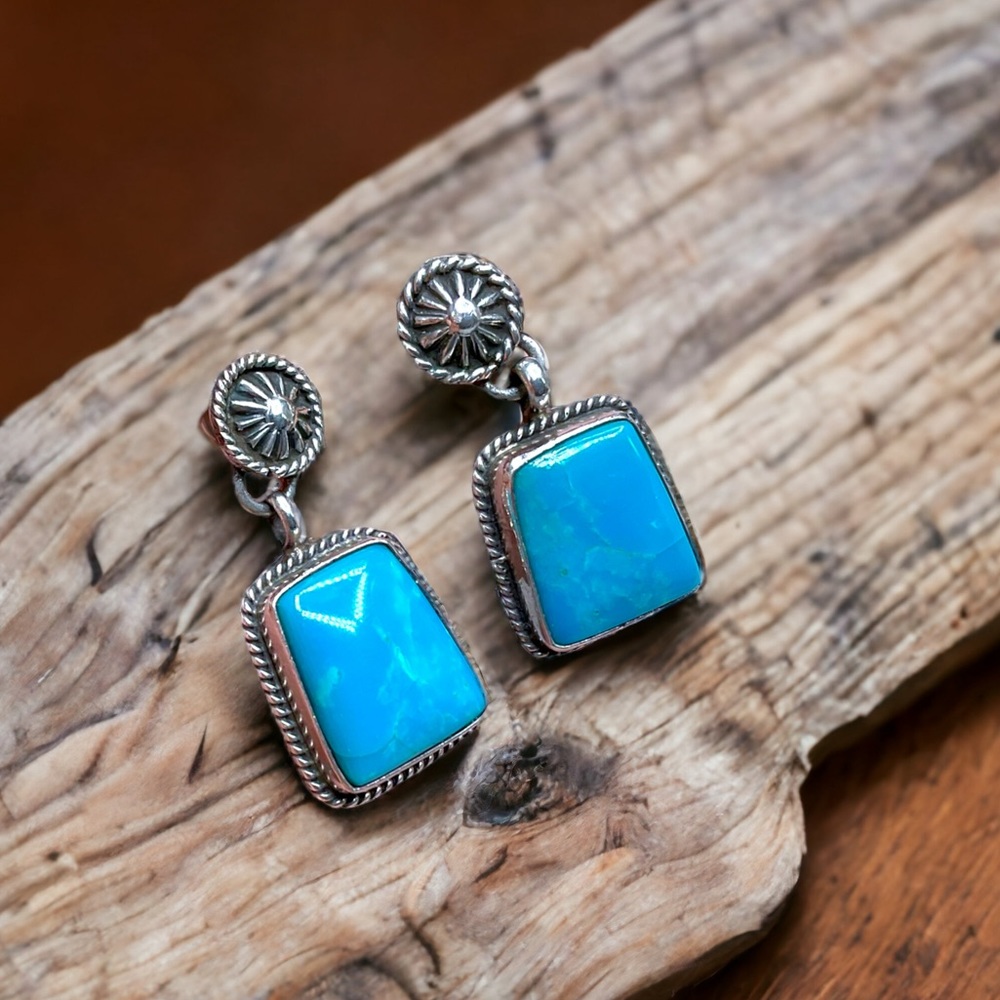 Navajo Derrick Gordon Sterling & Turquoise Earrings - Gem